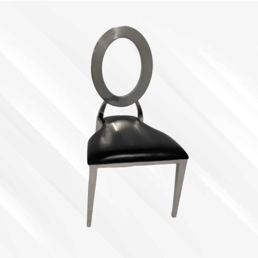 Black and Silver Leather Dining Chair, Silver Frame, Black Cushion ...